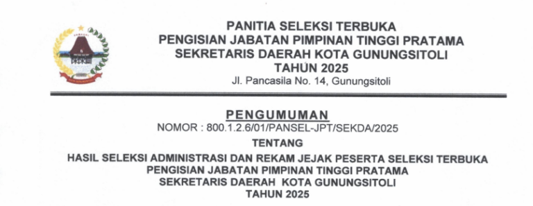 Pengumuman Tentang Hasil Seleksi Administrasi dan Rekam Jejak Peserta ...